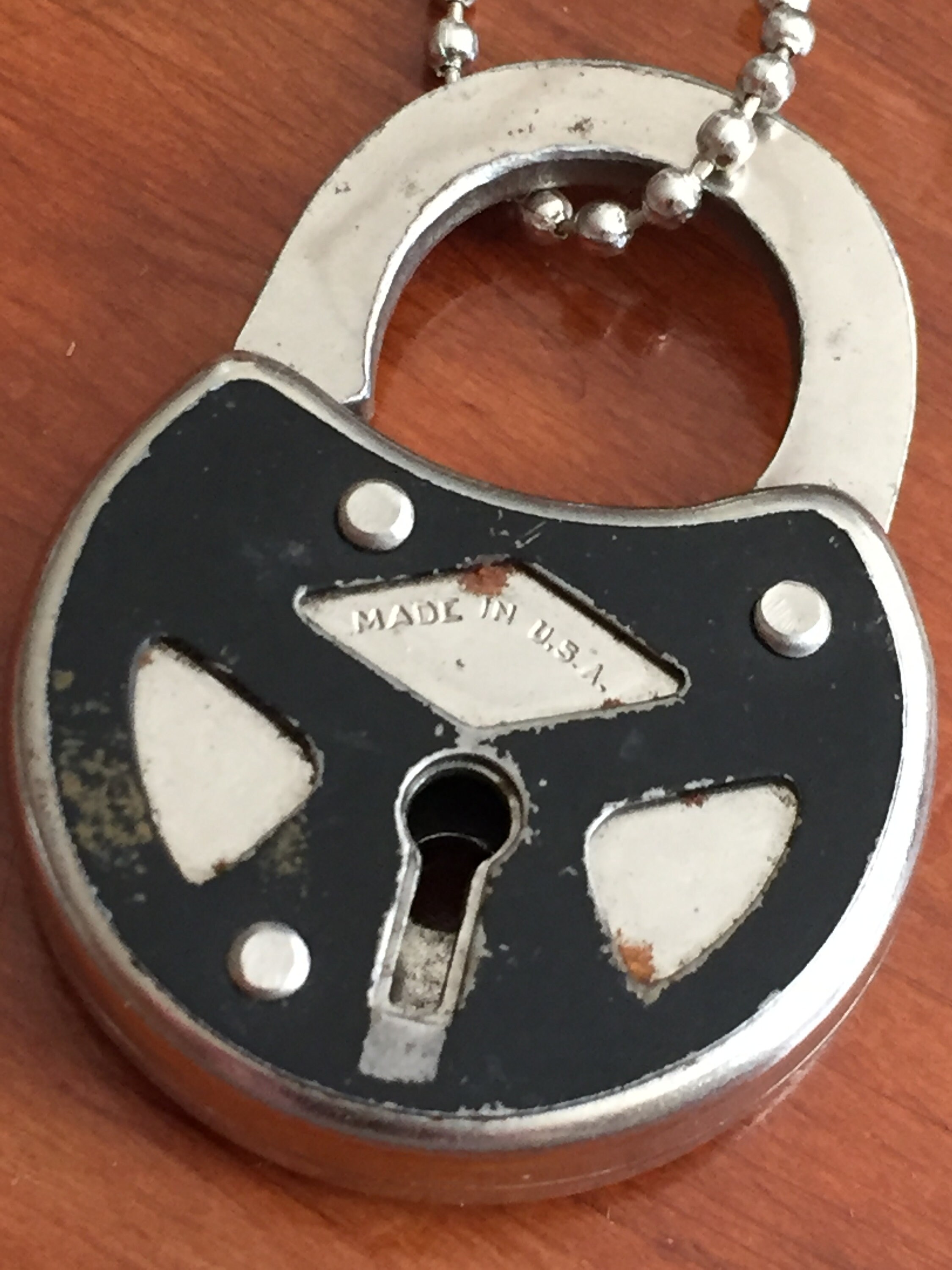 Charms on Chain, Vintage LARGE Black and Silver Toned Padlock on Base ...