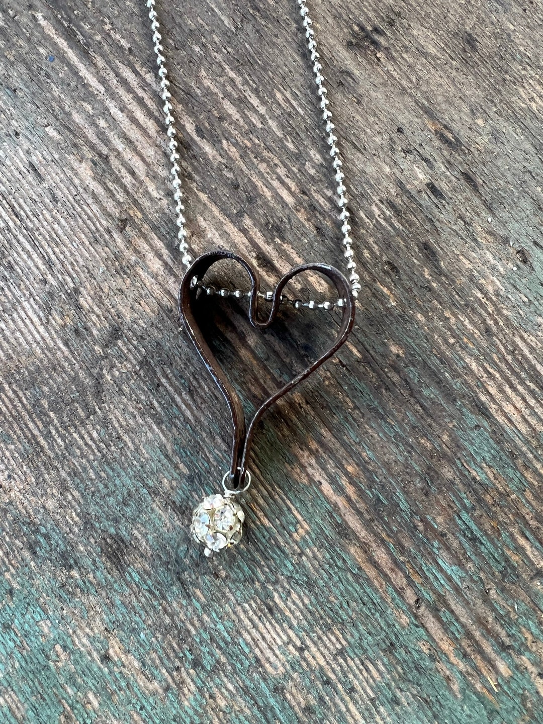 Charms on Chain, Vintage Iron Metal Primitive Heart on Base Metal Ball ...