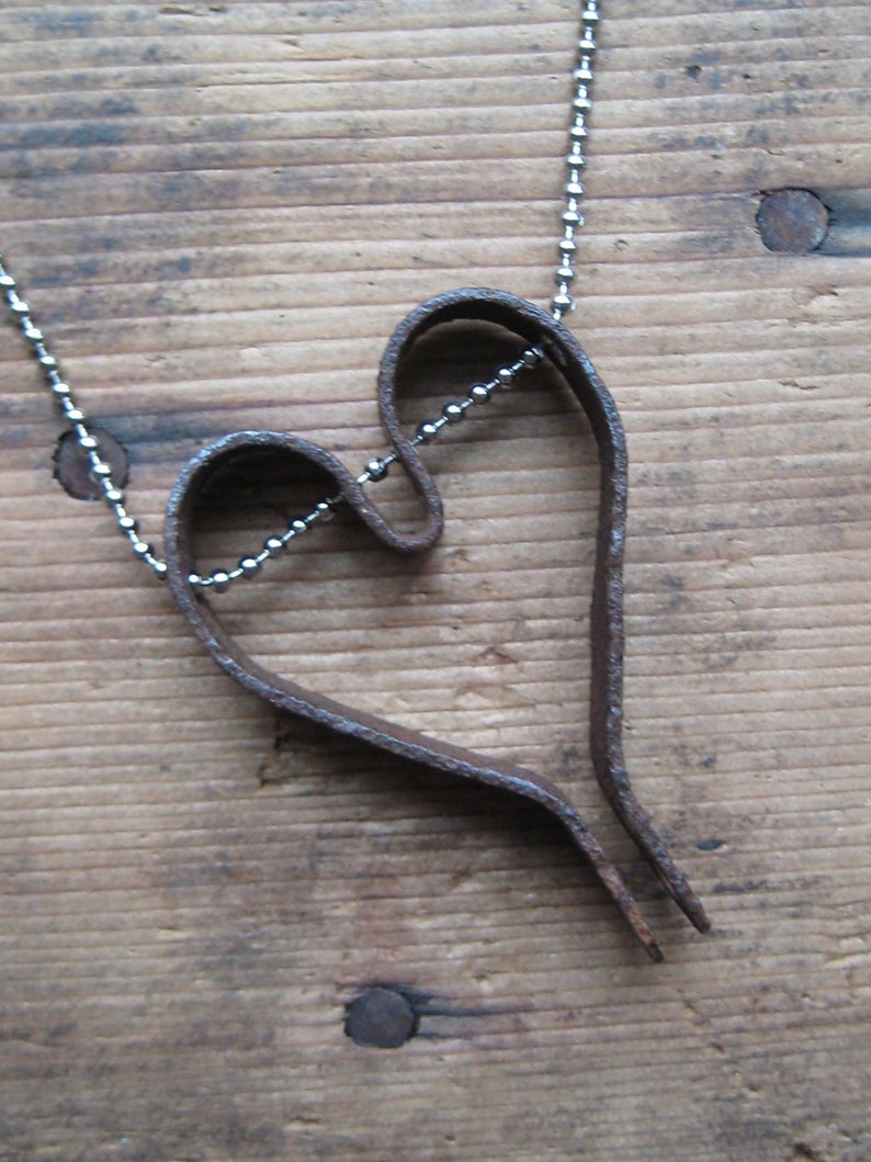 Charms on Chain, Vintage Iron Metal Primitive Heart on Base Metal Ball ...