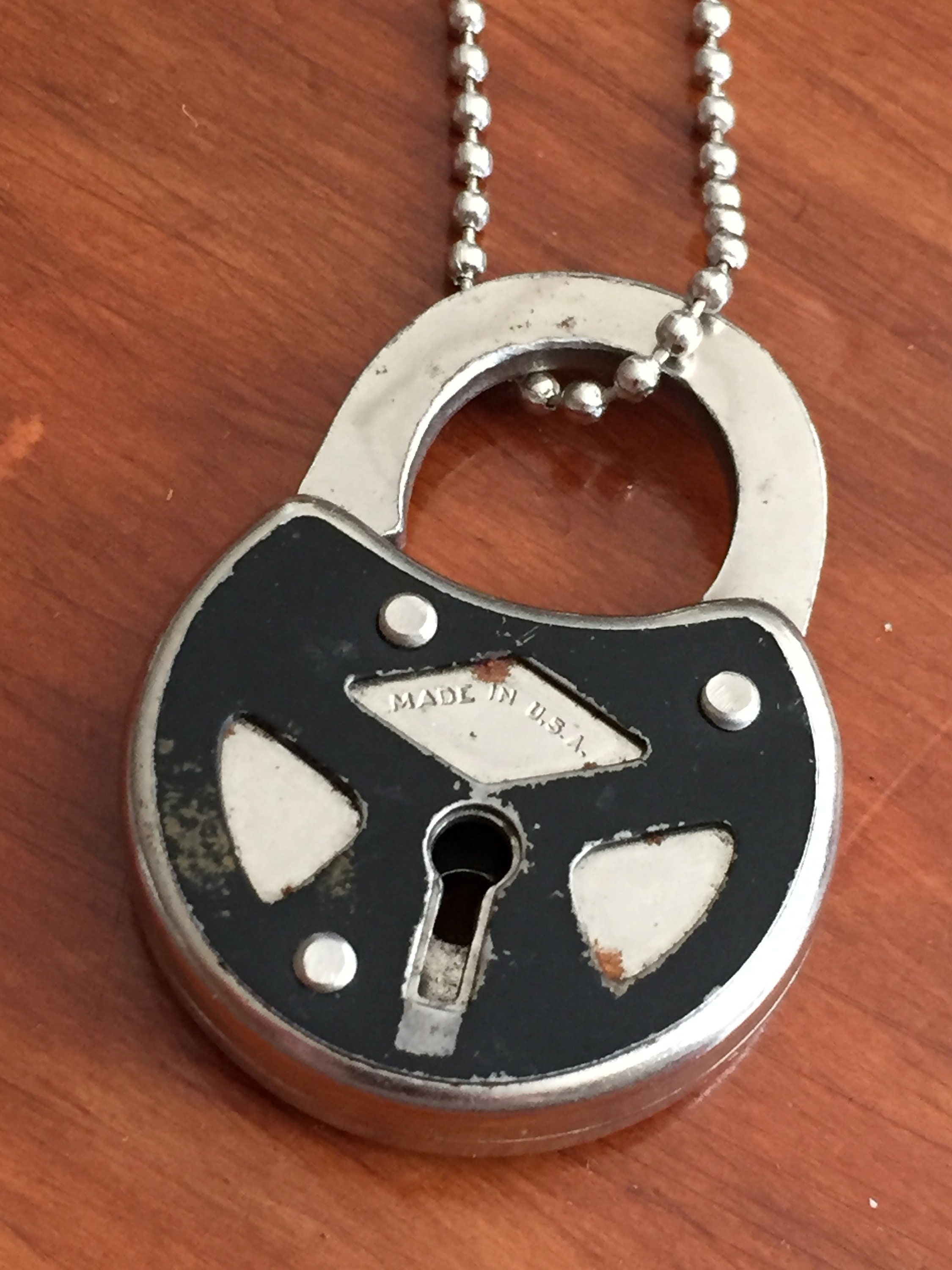 Charms on Chain, Vintage LARGE Black and Silver Toned Padlock on Base ...