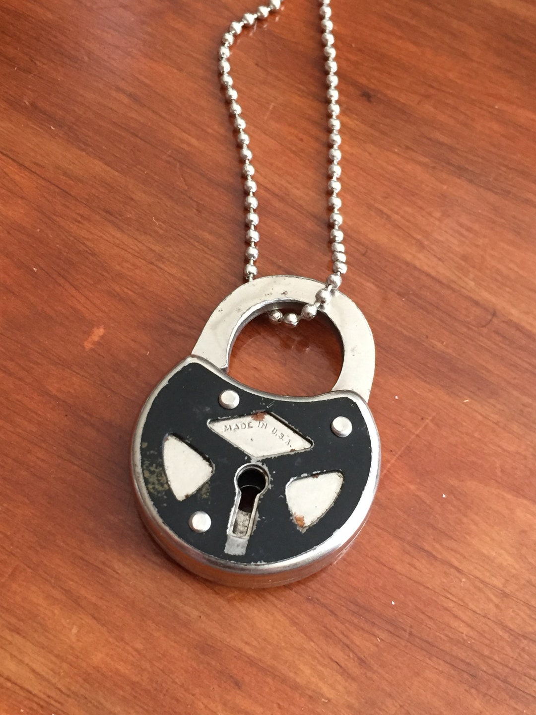 Charms on Chain, Vintage LARGE Black and Silver Toned Padlock on Base ...