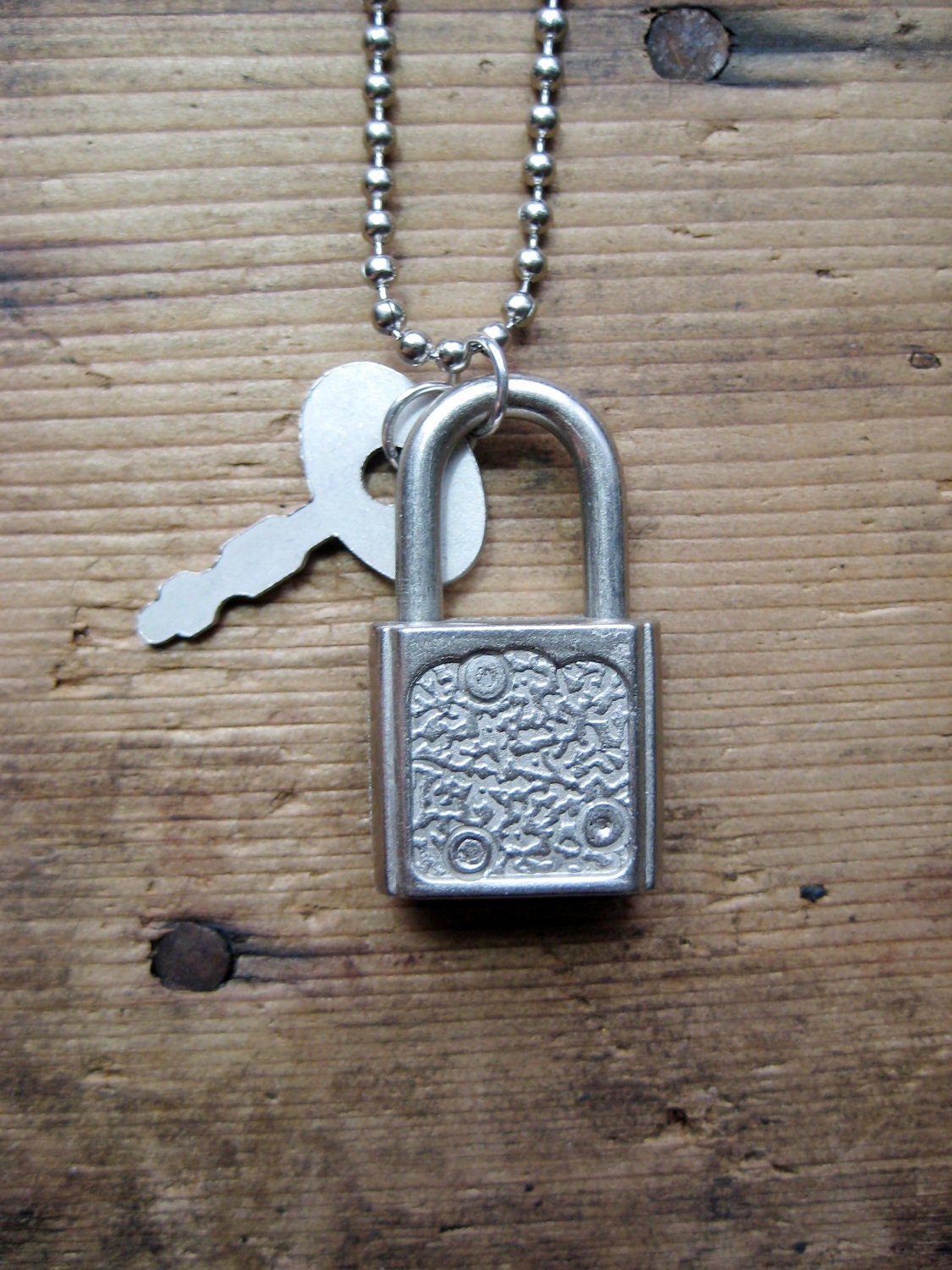 Charms on Chain, Vintage Silver Padlock With Key on Base Metal Ball ...