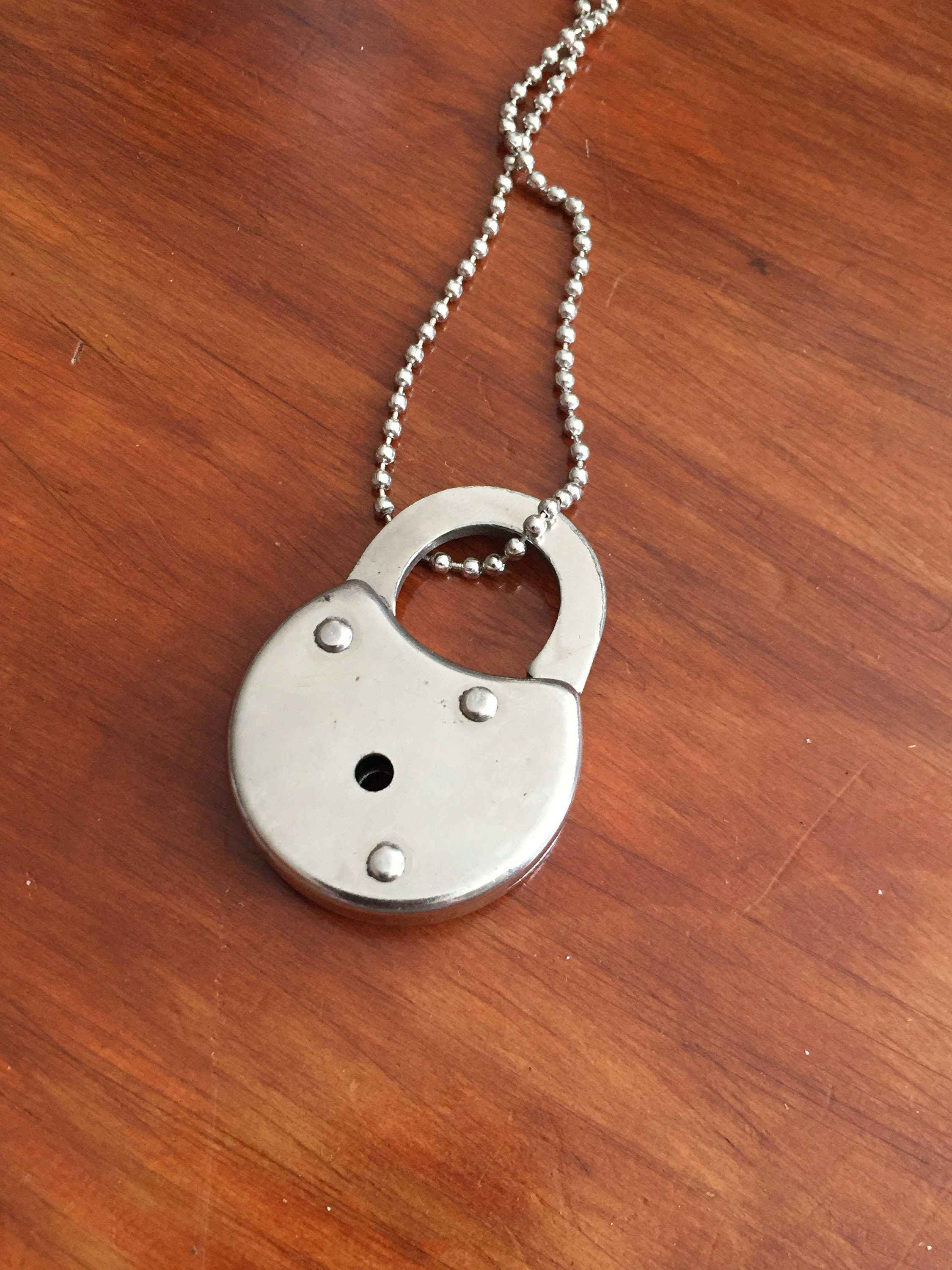 Charms on Chain, Vintage LARGE Black and Silver Toned Padlock on Base ...