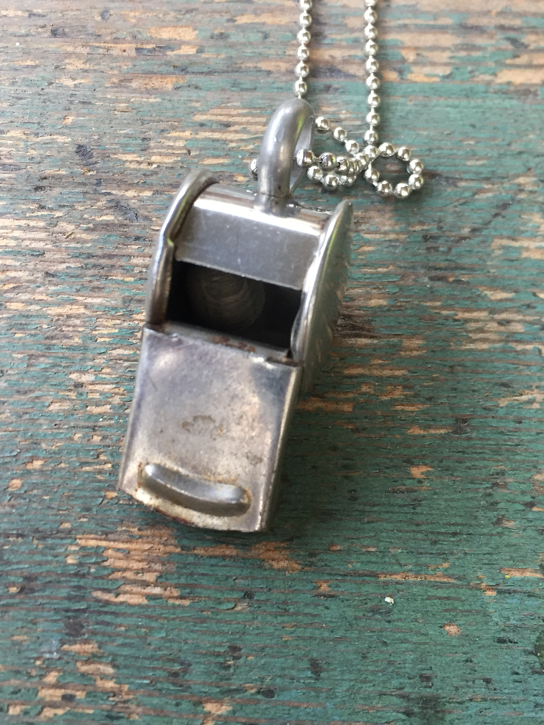 Charms on Chain, Vintage Silver Toned Whistle on Base Metal Ball Chain ...