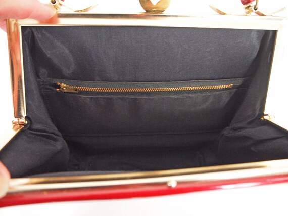50s Candy Apple Red Patent Handbag • Top Handle Struc… - Gem