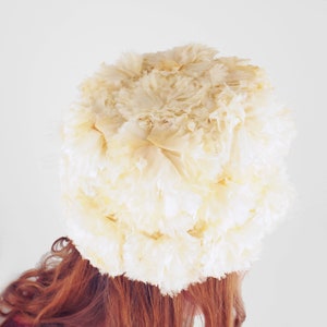 60s Frothy Cream Flower Pot Tall Crown Hat With Gold Bow by Christine ...