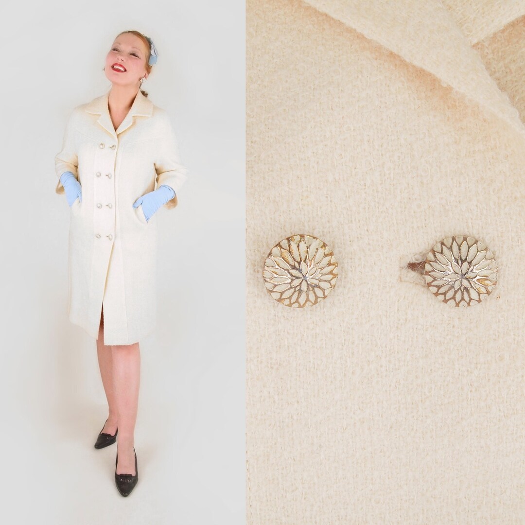 60s Cream Wool Boucle Spring Weight Coat L VFG - Etsy