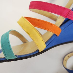 80s Rainbow Ankle Strap Wedge Sandals Shoes Red by Ramón Tenza 7 1/2M ...
