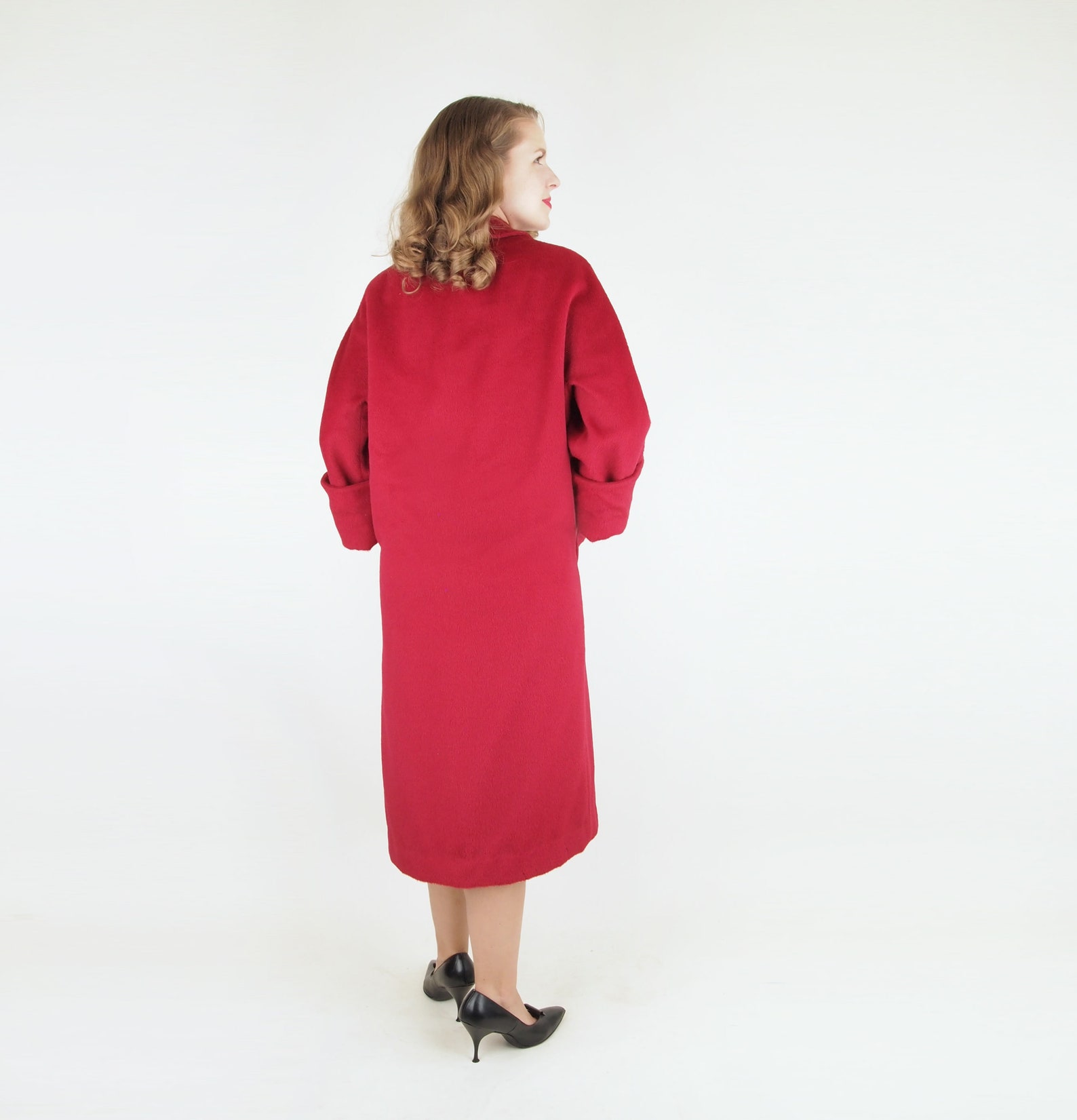 50s Cherry Red Wool Winter Weight Coat M | Etsy