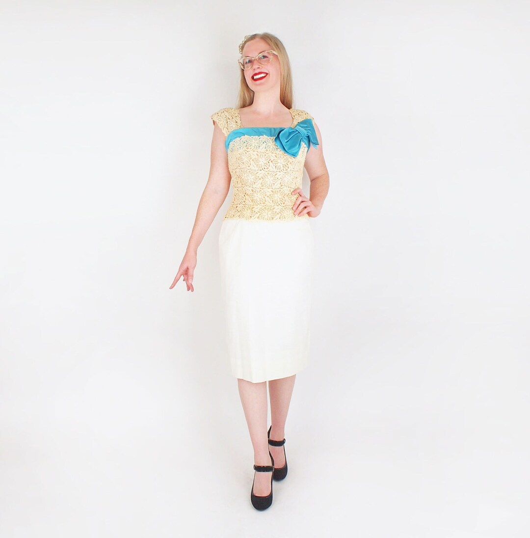 1950s 1960s Peggy Hunt Cocktail Dress - Venice Lace Bodice With ...