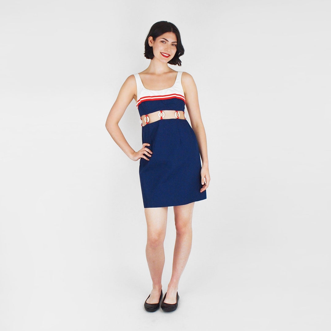 60s Nautical Mini Dress With Midriff Rings by Beach Party S Built in ...