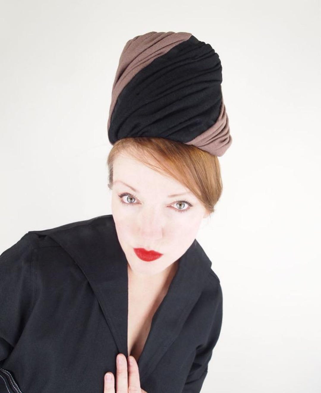 1960s Hattie Carnegie Black & Brown Swirl Tall Hat Toque • VFG Member ...