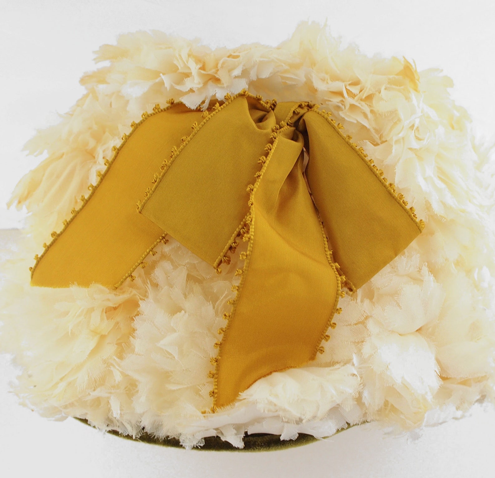 60s Frothy Cream Flower Pot Tall Crown Hat With Gold Bow by - Etsy