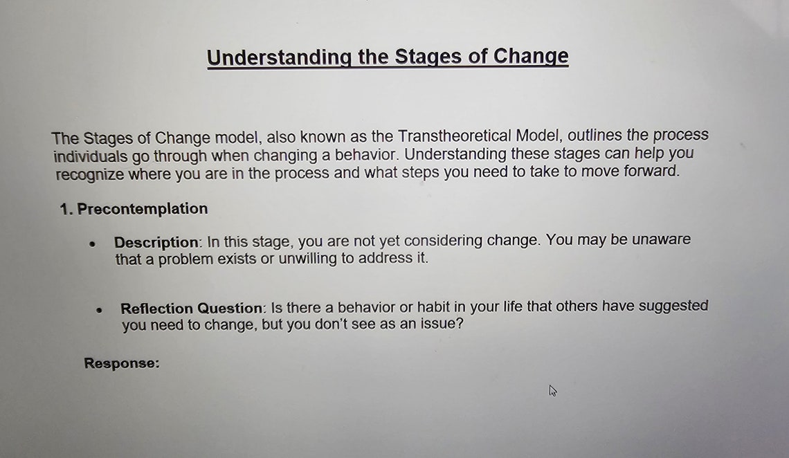 Understanding the Stage of Change Worksheet - Etsy Canada