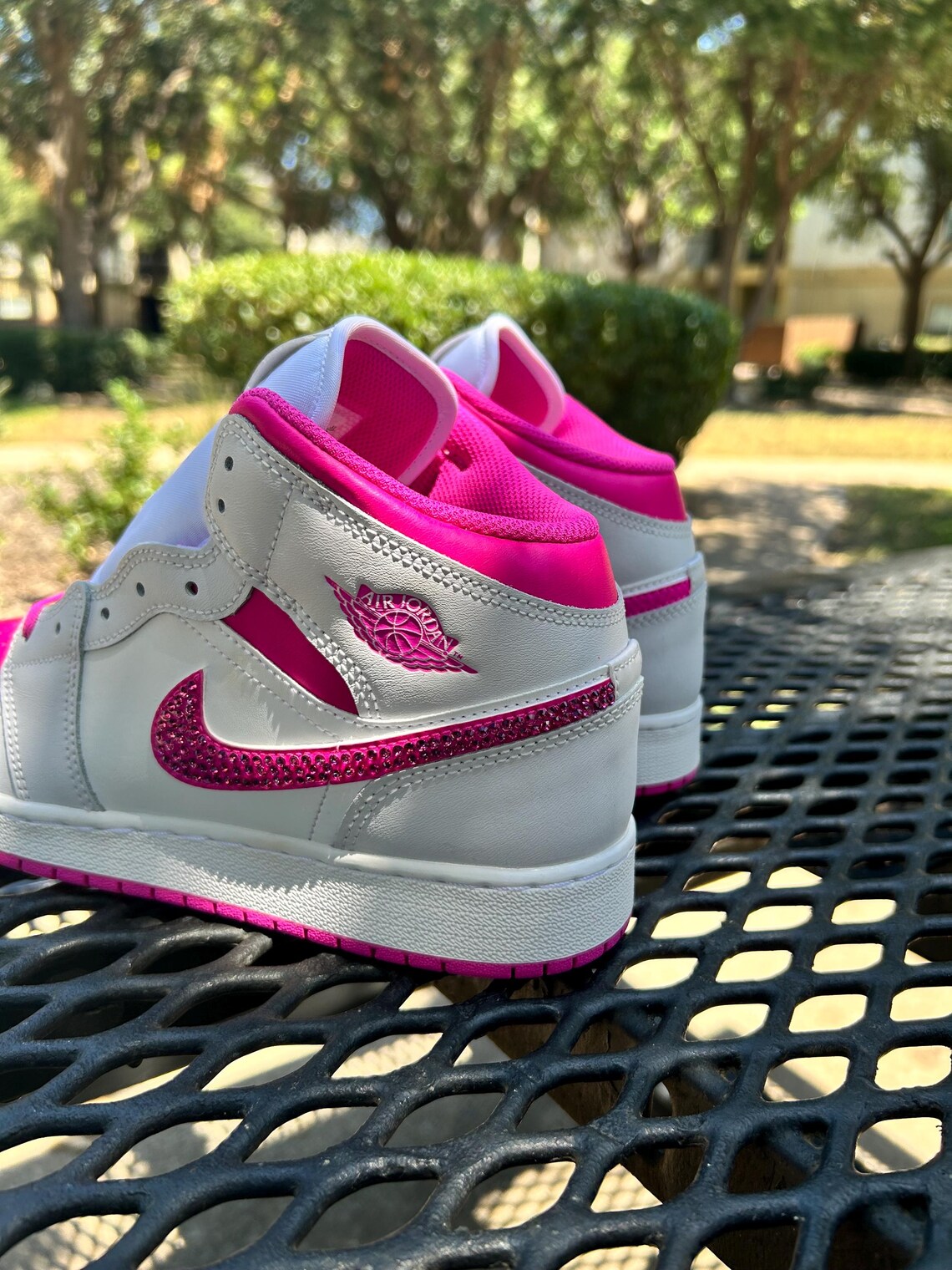 Custom Bling Air Jordan 1 Mid ‘laser Fuchsia’ | Crystal Rhinestone Pink ...