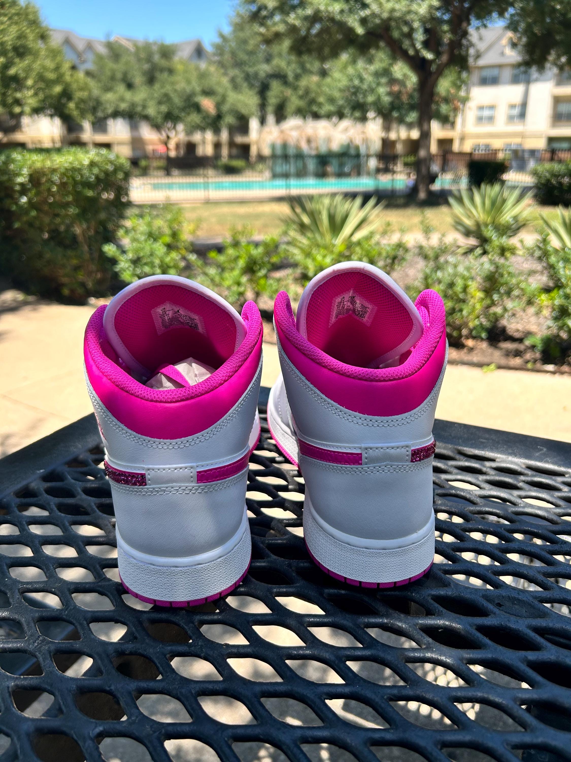 Custom Bling Air Jordan 1 Mid 'laser Fuchsia' Rhinestone Sneakers - Etsy