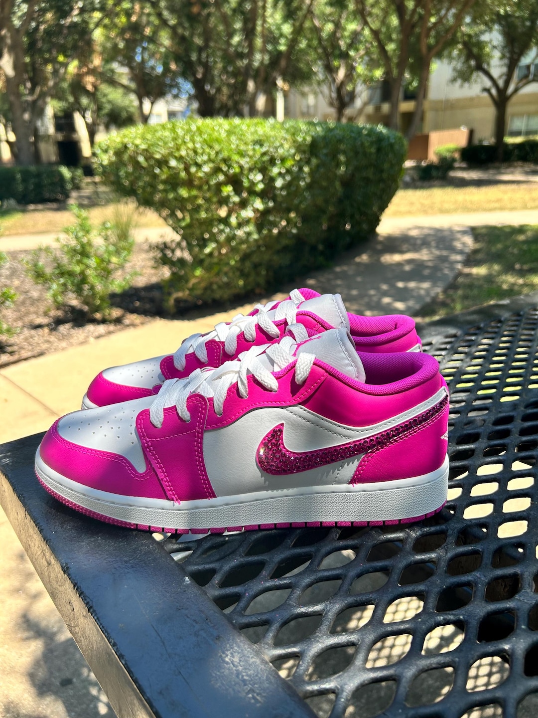 Custom Bling Air Jordan 1 Low ‘laser Fuchsia’ | Crystal Embellished ...