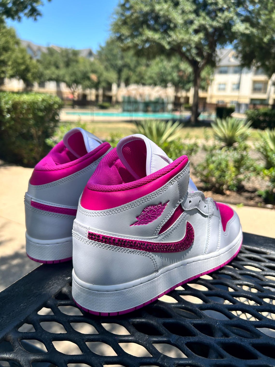 Custom Bling Air Jordan 1 Mid ‘laser Fuchsia’ | Crystal Rhinestone Pink ...