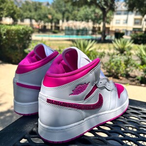 Custom Bling Air Jordan 1 Mid 'laser Fuchsia' Rhinestone Sneakers - Etsy
