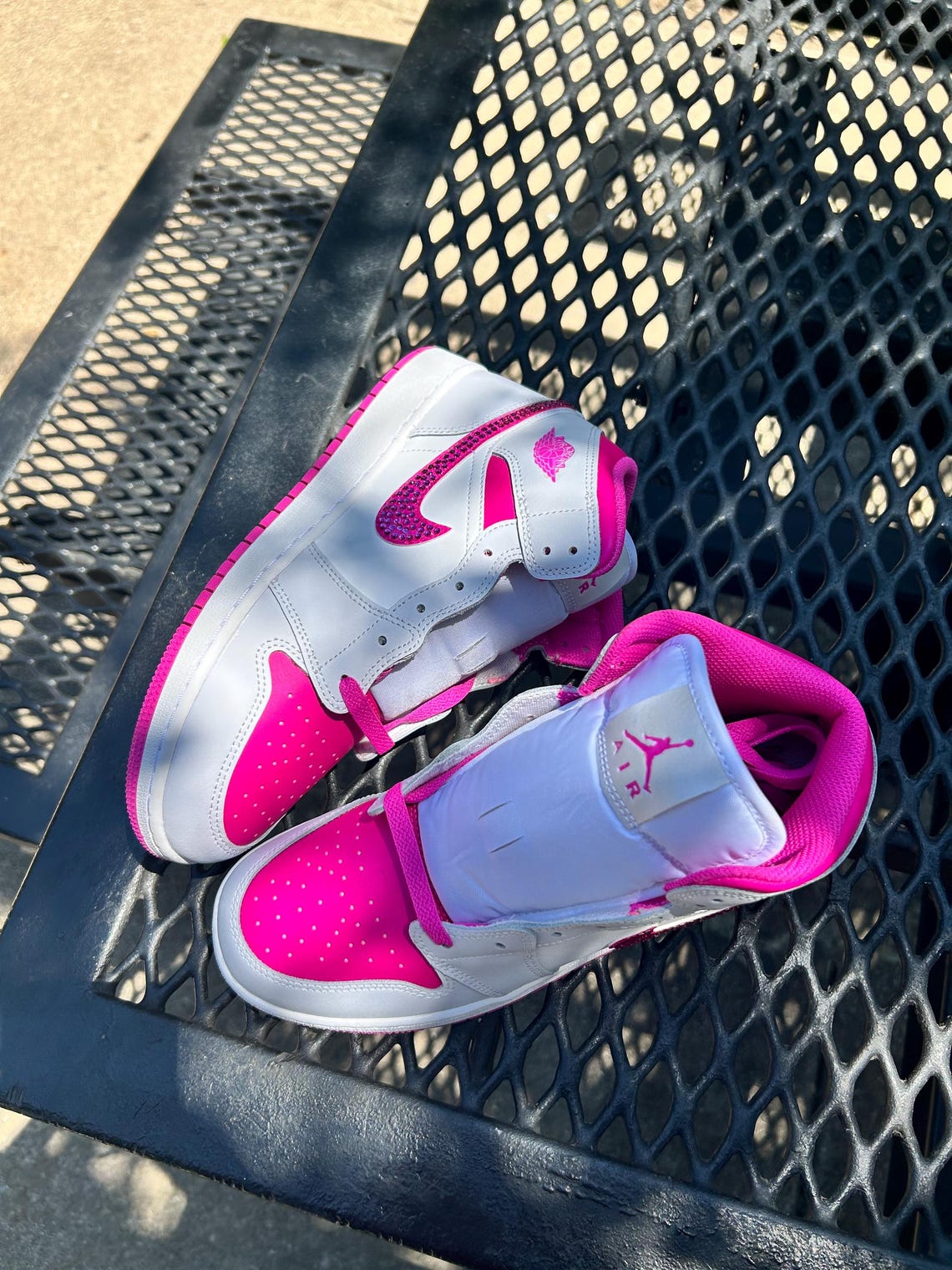 Custom Bling Air Jordan 1 Mid ‘laser Fuchsia’ | Crystal Rhinestone Pink ...