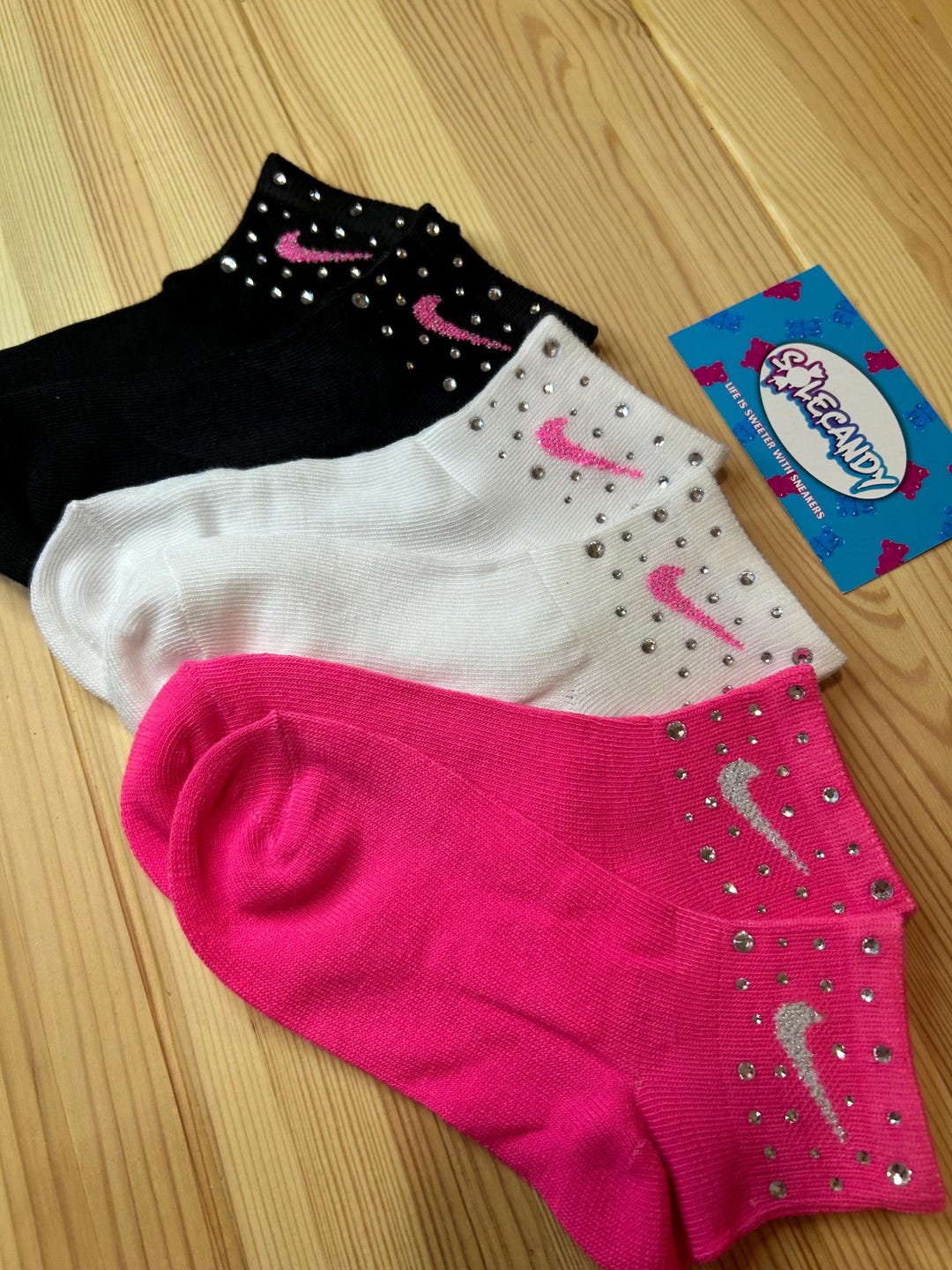 Crystal Embellished Nike Metallic Pink Ankle Socks | Bling Nike Socks ...