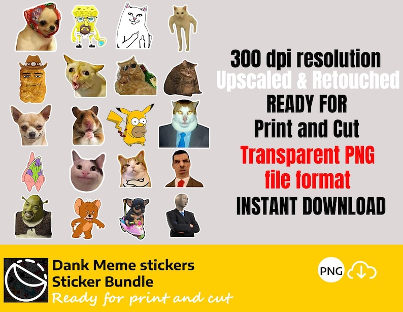 Dank Meme Print and Cut Digital PNG Sticker Collection, 20 Different ...