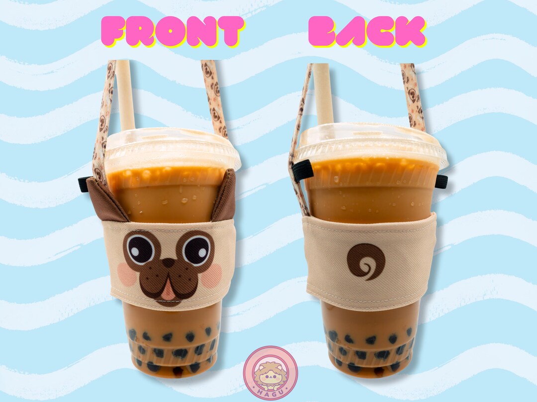 Pug Boba Cup Holder With Carry Strap From Fabric Pug Dog Owner Walker ...
