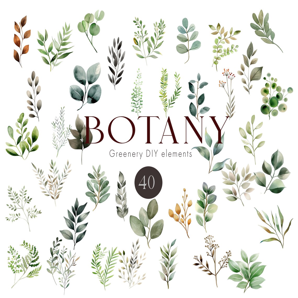 Watercolor Greenery Clipart, Greenery Foliage, Eucalyptus Clipart ...