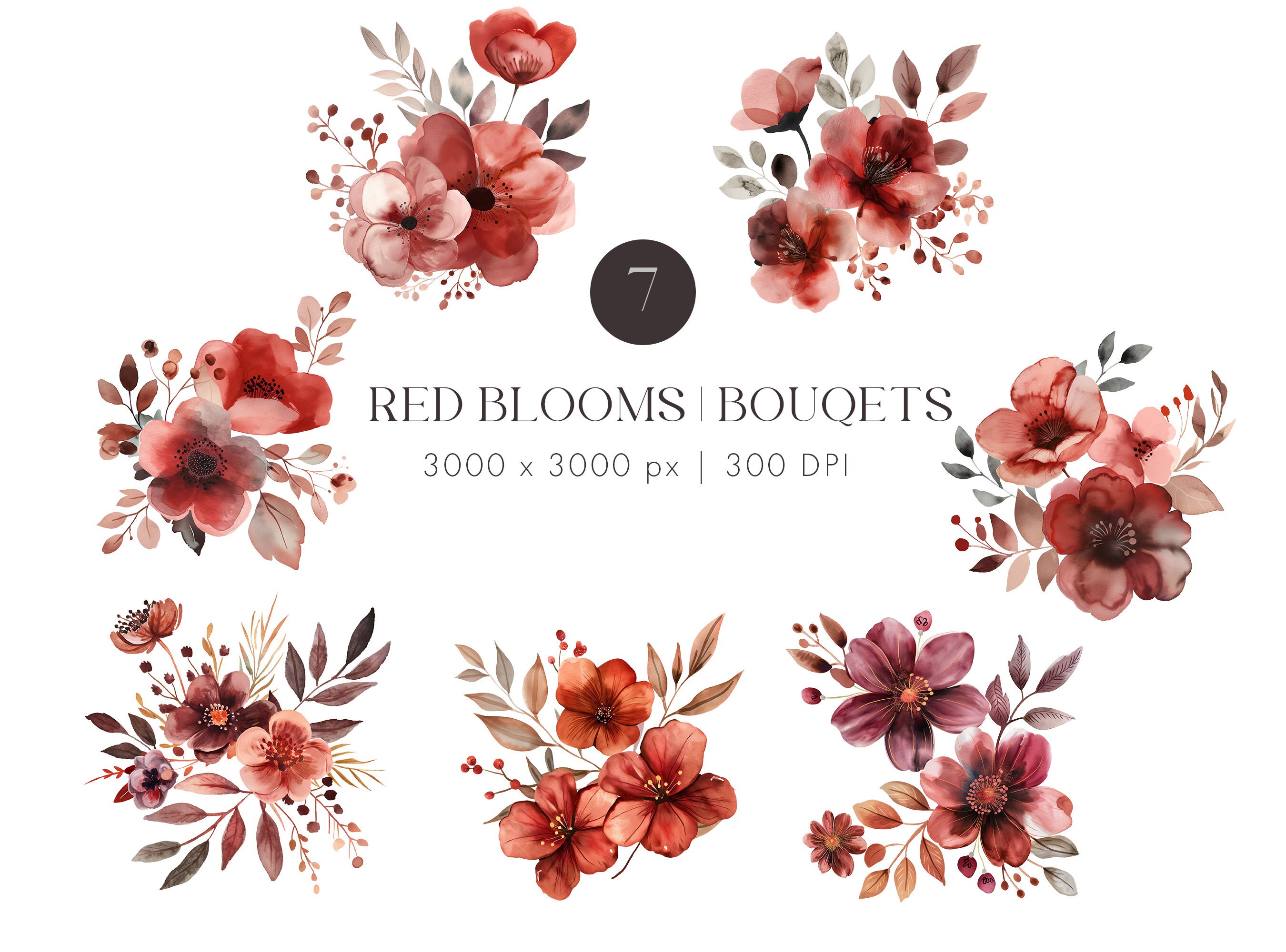 Red Floral Watercolor Clipart, Watercolor Bouquets Clipart, Autumn ...