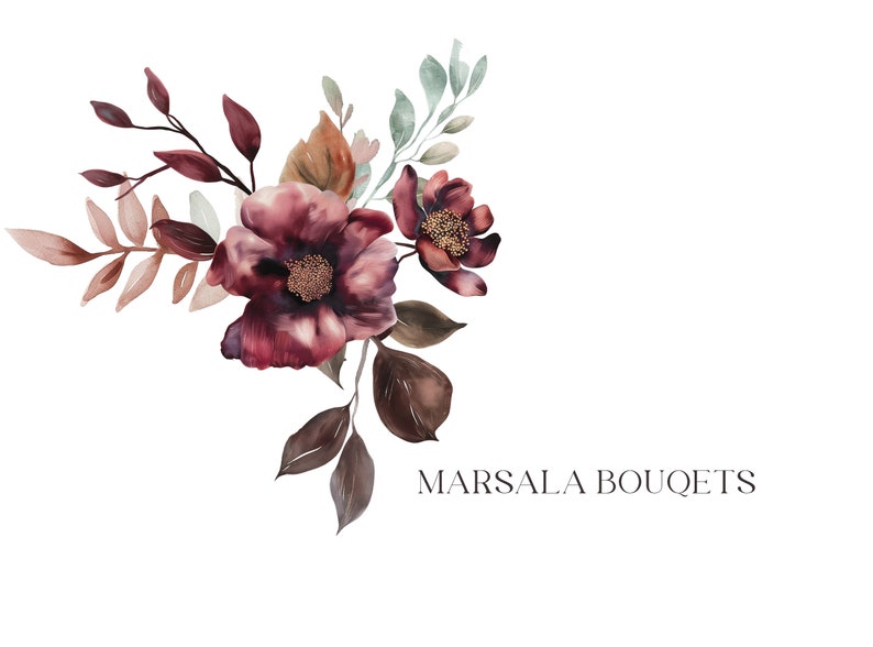 Burgundy Floral Watercolor Clipart, Marsala Clipart, Autumn Floral ...