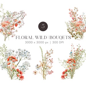 Watercolor Floral Clipart , Wildflowers Floral Clipart , Floral Border ...