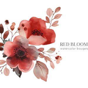 Red Floral Watercolor Clipart, Watercolor Bouquets Clipart, Autumn ...