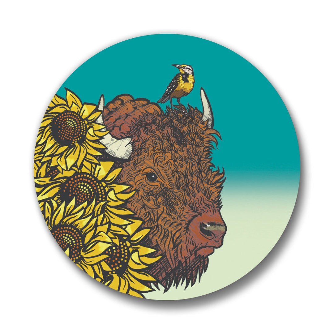 Buffalo Pin Sunflower Button Pin Bison Lapel Pin Meadowlark - Etsy