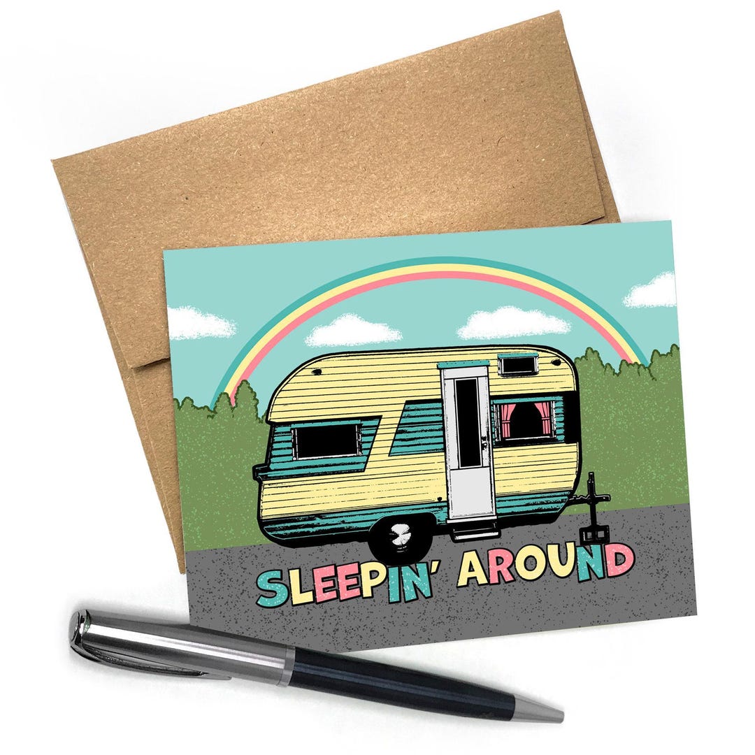 Funny Camping Trailer Card | Illustrated Camper Art, Outdoorsy Greeting ...