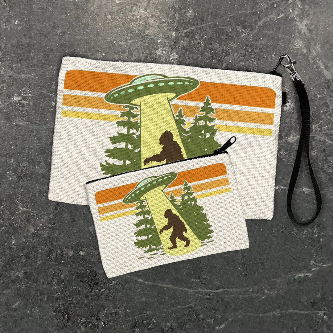 UFO Bigfoot Linen Zipper Pouch | Funny Alien Space Lover Cosmetic Bag ...