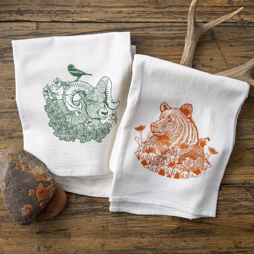 Animal Tea Towel Gift Set Grizzly Bear and Bighorn Sheep - Etsy