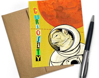Space Cat Greeting Card Funny Greeting Card Cute Note Anytime Card ...
