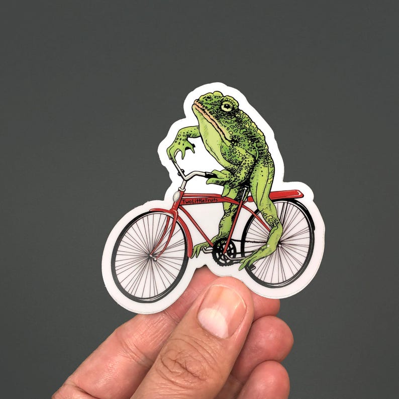 Frog on Bike Sticker | Retro Toad Waterproof Vinyl Decal | Frog Lover ...