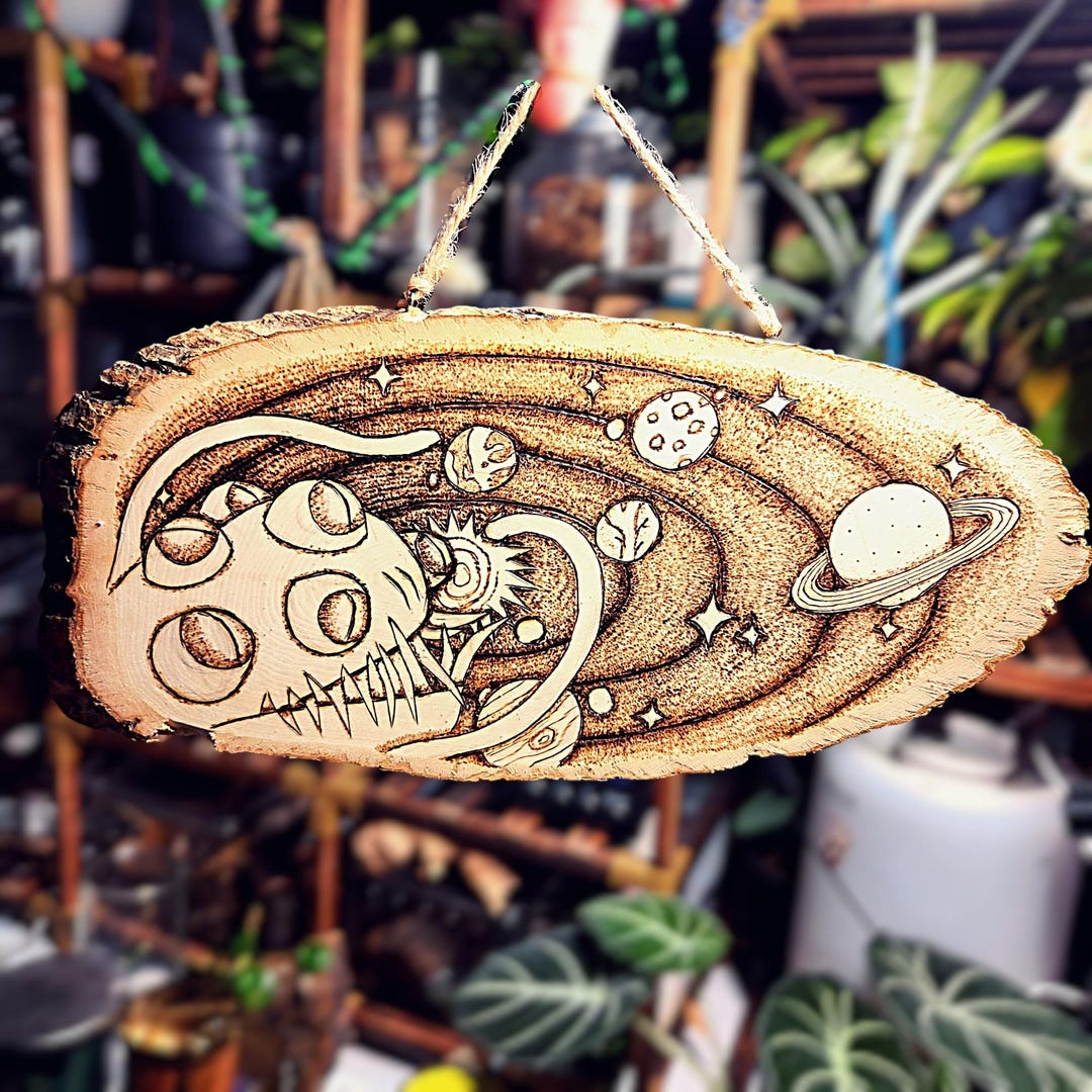 Planet Eating Monster Pyrography - Solar Soup - Etsy