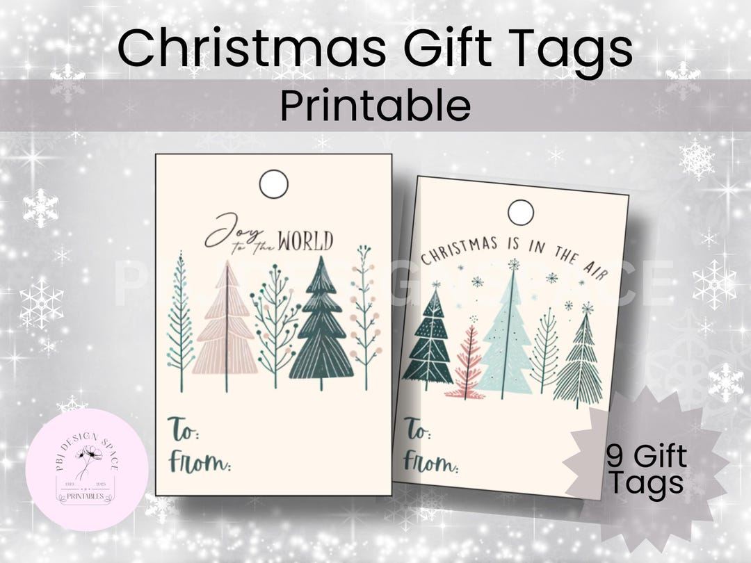 Boho Christmas Gift Tags: Printable Trees, Pink Holiday (digital ...