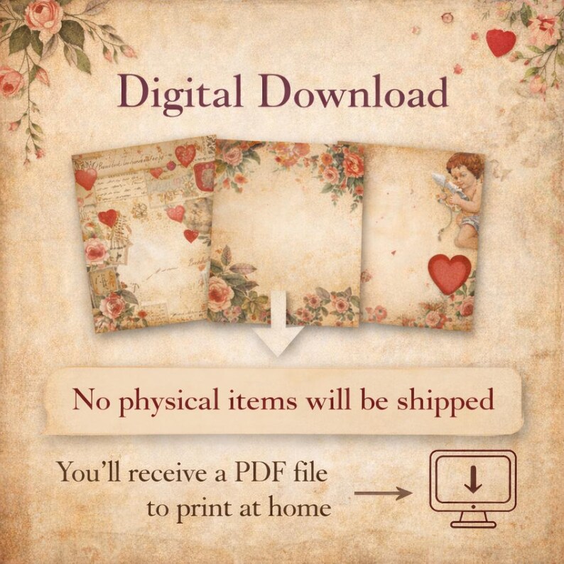Vintage Valentine Junk Journal Pages – Romantic Floral & Lace Printable ...