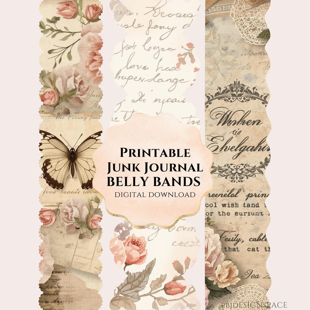 Printable Junk Journal Belly Bands | Vintage Floral Journal Wraps ...