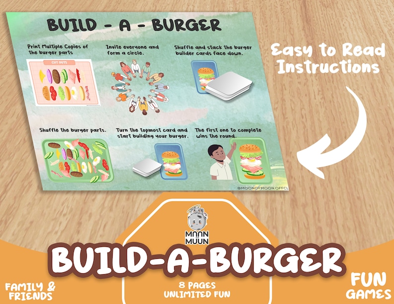 Build a Burger Card Game Fun Printable Family & Friends Activity for 4 ...