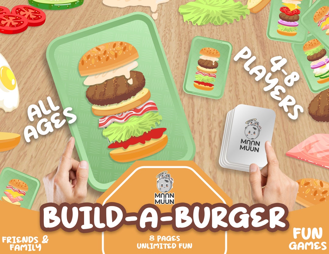 Build a Burger Card Game Fun Printable Family & Friends Activity for 4 ...