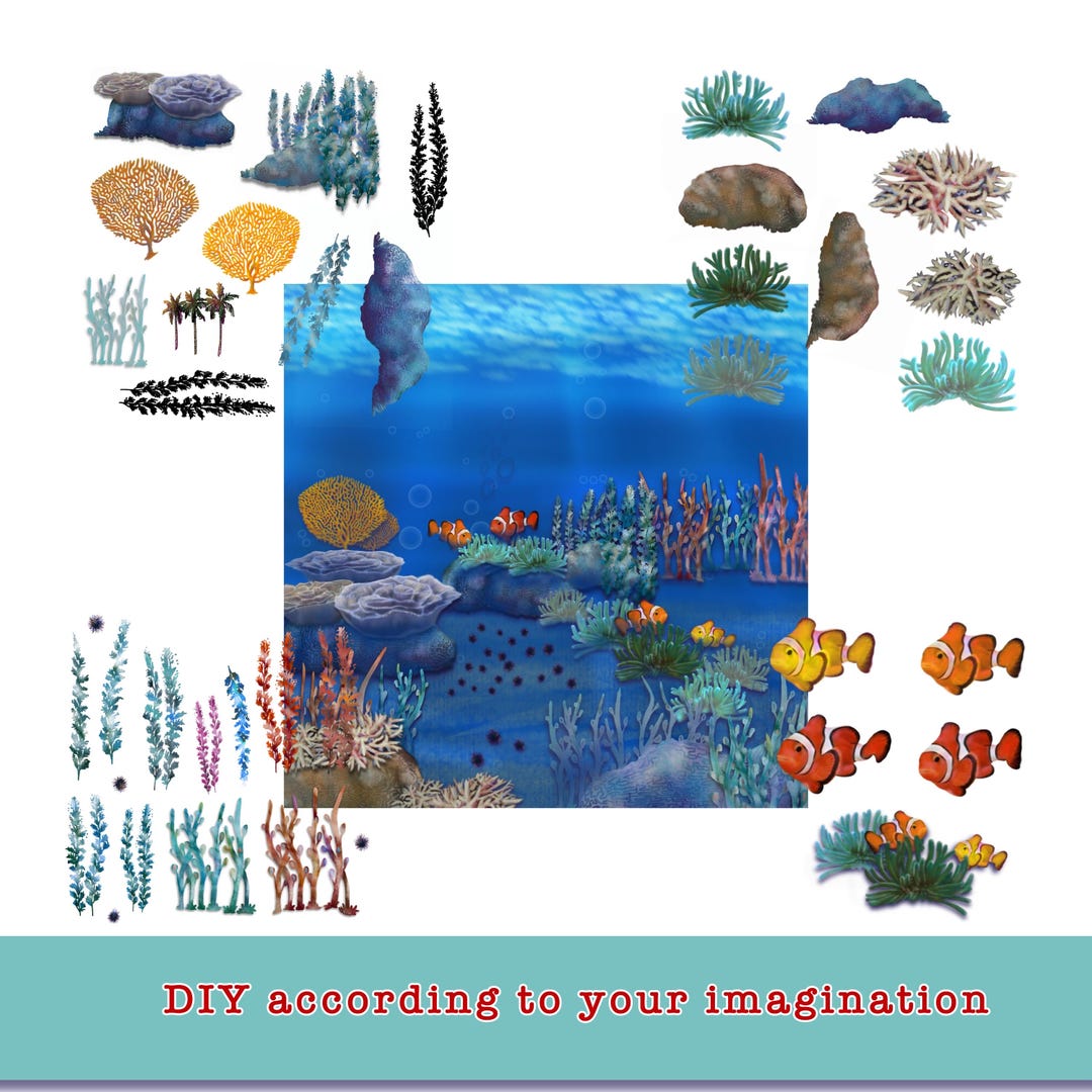 Watercolor Marine Life Clip Art: Ocean Elements PNG (digital Download ...