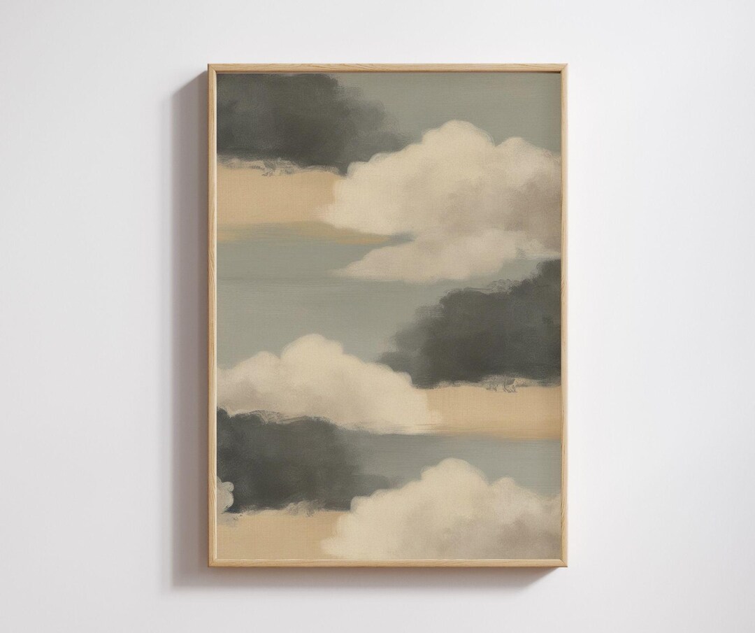 Neutral Cloud Wall Art Print, Abstract Sky Painting, Beige Black ...