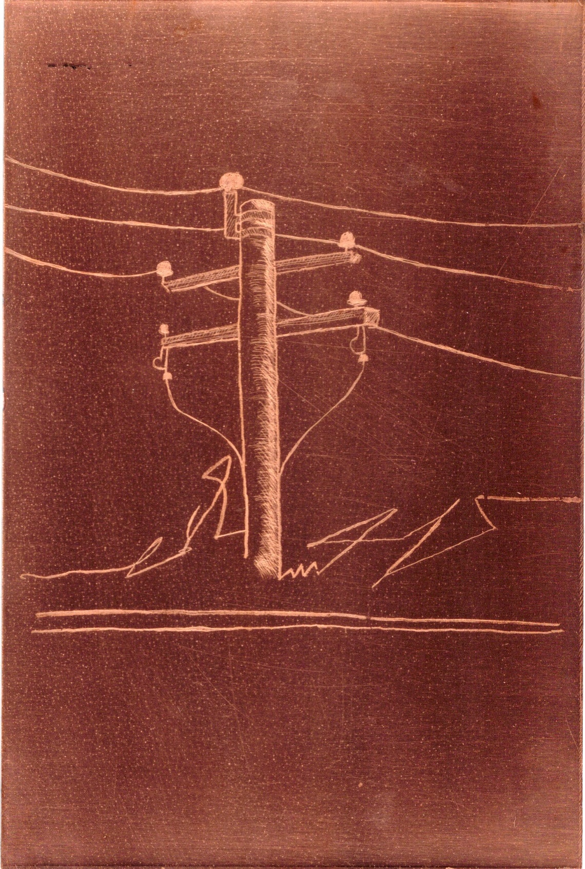 Copper Etched Intaglio Print: the Telephone Pole | Art Print ...