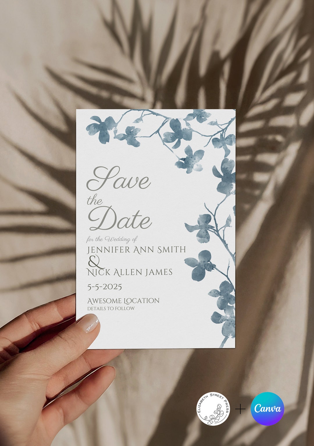 Save the Date Wedding Card Template Instant Download Editable in White ...