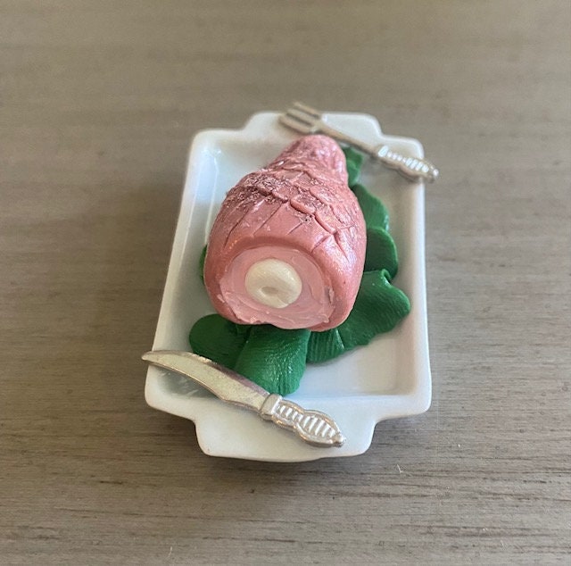 Dollhouse Miniature Baked Ham On A Porcelain Platter Miniatures Art ...