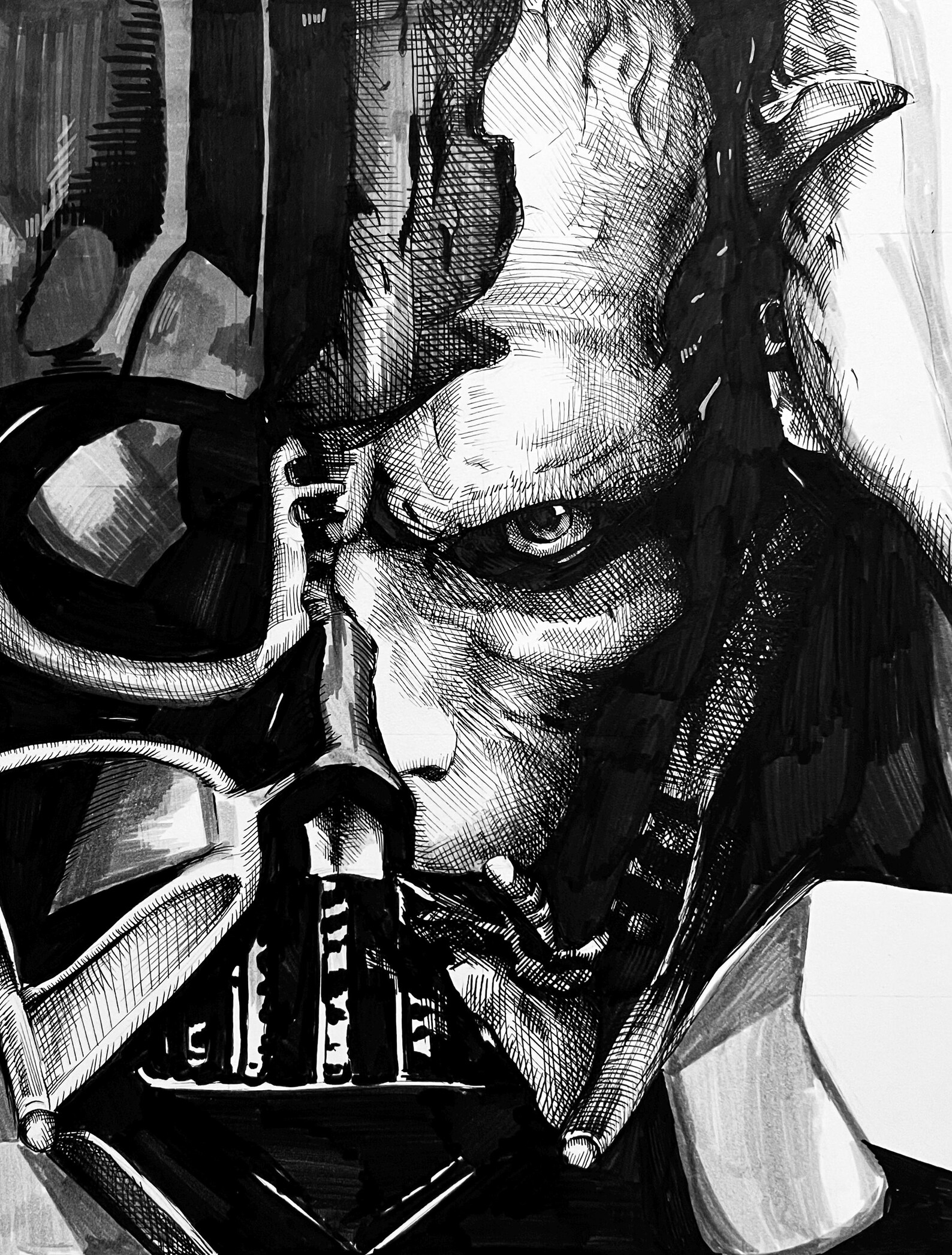 Anakin Under the Vader Mask Drawing Print - Etsy